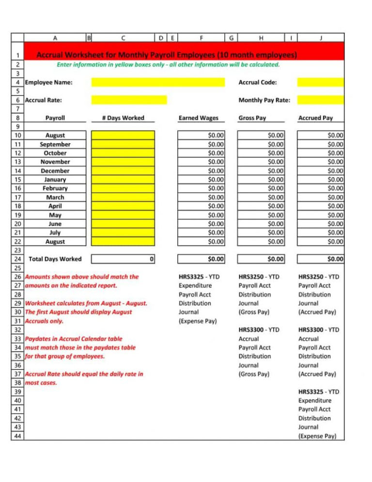 Payroll Accrual Spreadsheet Inside Payroll Report Template Variance