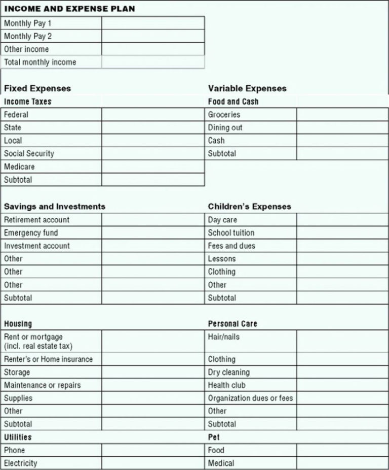 Personal Financial Planning Spreadsheet within Financial Planning ...