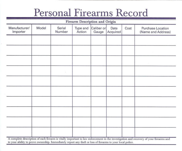 Personal Firearm Record Spreadsheet — db-excel.com