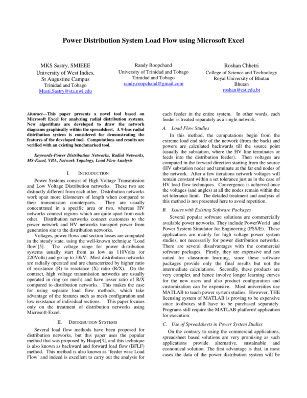 Power Analysis Excel Spreadsheet in Pdf Power Distribution System Load Flow Using Microsoft ...