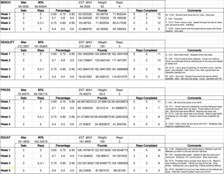 Powerlifting Program Spreadsheet with 5 3 1 Spreadsheet Awal Mula — db-excel.com