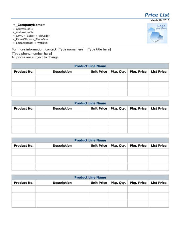 Pricing Spreadsheet Template for 40 Free Price List Templates Price ...