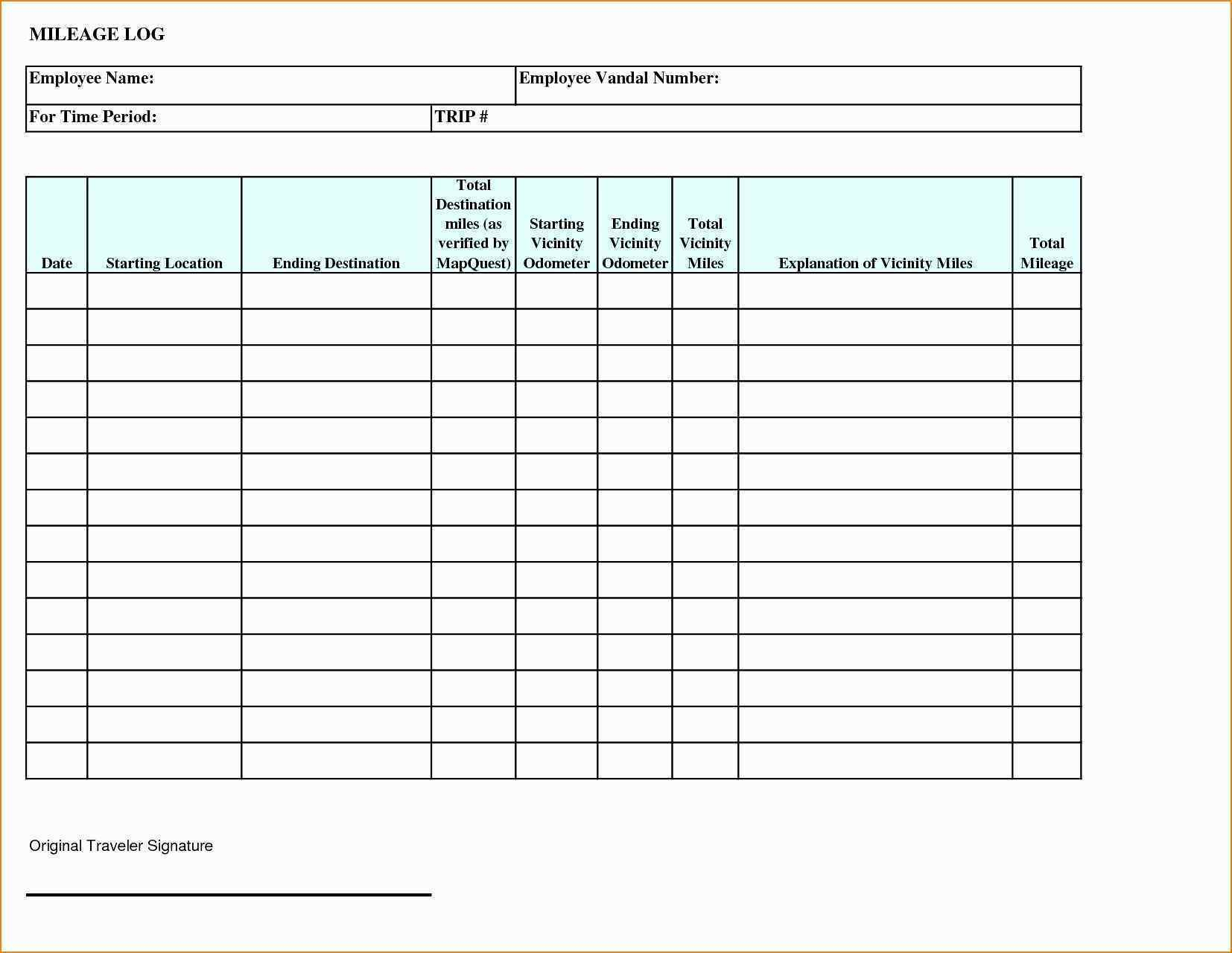 Google Sheets Mileage Log Template