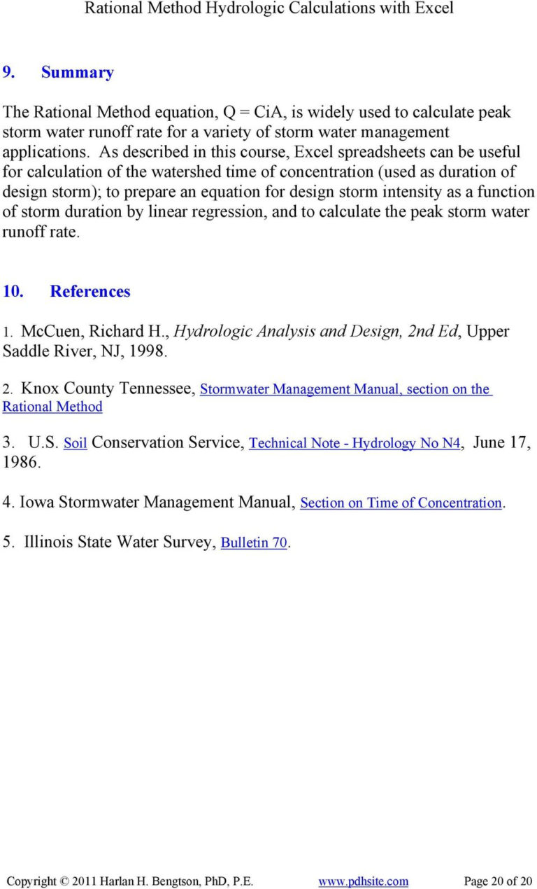 Riprap Sizing Spreadsheet regarding Rational Method Hydrologic ...