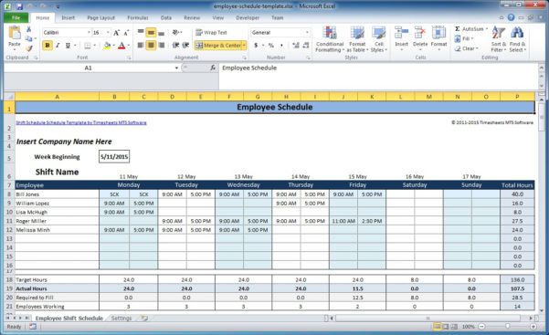 Rota Spreadsheet Template pertaining to Free Employee And Shift ...