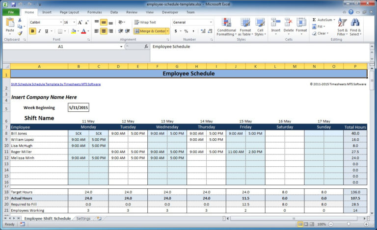 Rota Spreadsheet Template pertaining to Free Employee And Shift ...