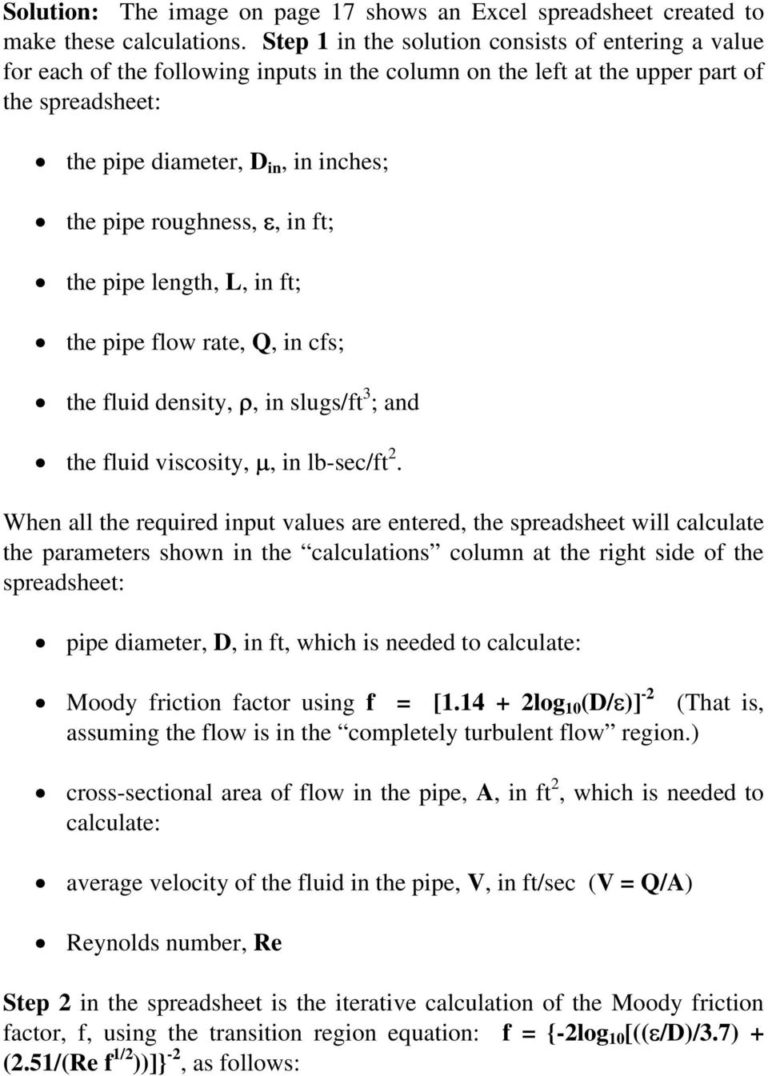 Rupture Disc Sizing Spreadsheet inside Pipe Flowfriction Factor Calculations With Excel Pdf — db ...