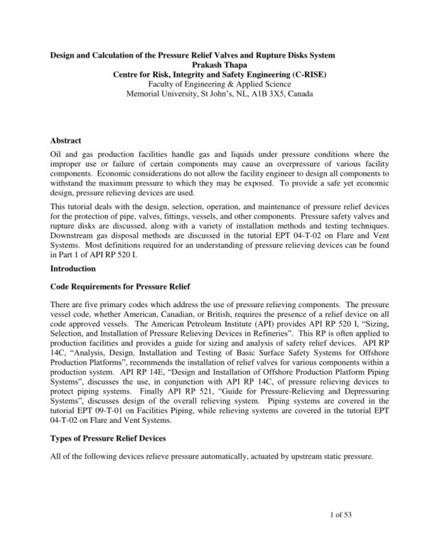 Rupture Disc Sizing Spreadsheet regarding Pdf Design And Calculation Of ...