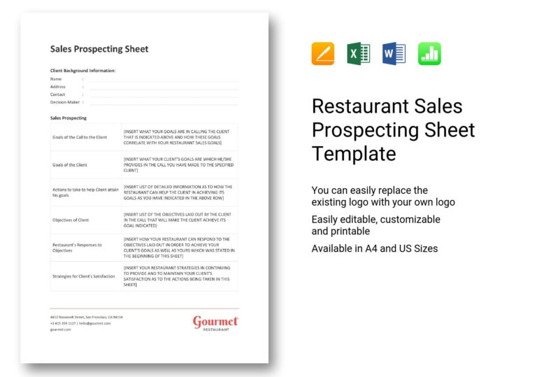 Sales Prospecting Spreadsheet Templates in Restaurant Sales Prospecting ...