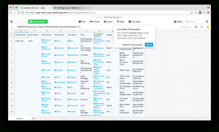 Salesforce Spreadsheet App with How Do I Use Quip Connect? – Quip Help ...