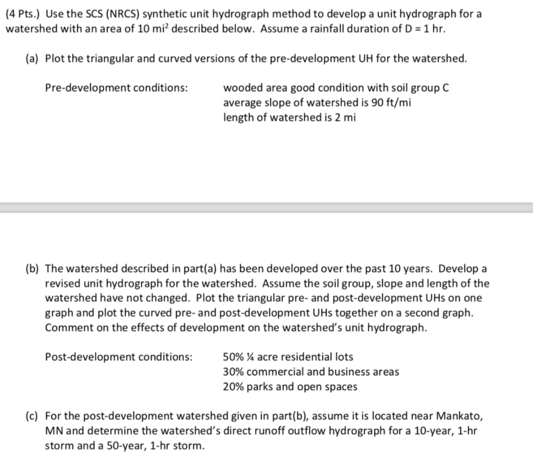 Scs Unit Hydrograph Spreadsheet intended for 4 Pts. Use The Scs Nrcs Synthetic Unit Hydrogra ...