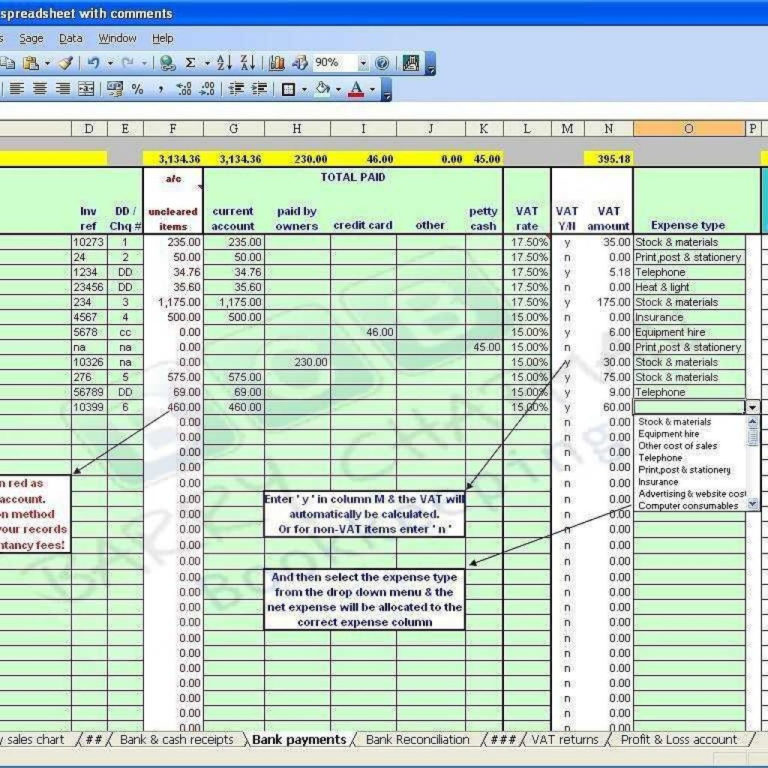 Self Employed Record Keeping Spreadsheet in Self Employed Bookkeeping ...