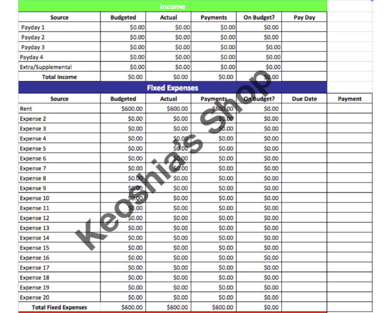 Sinking Fund Excel Spreadsheet for Super 20 Line Budgeting Spread Sheet ...