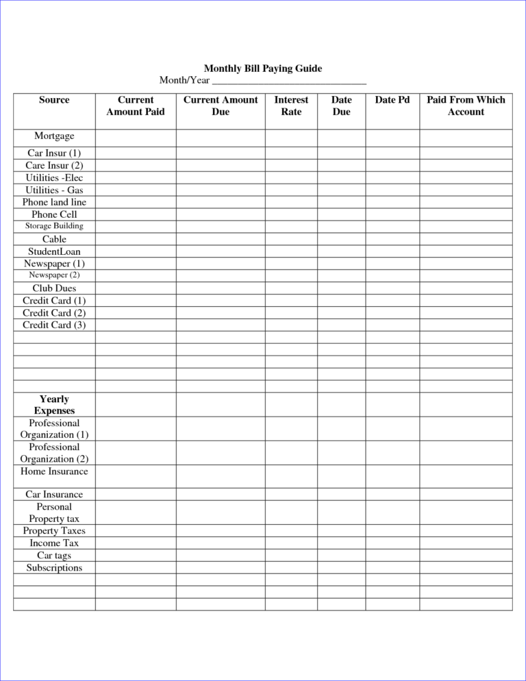 Split Bills Excel Spreadsheet pertaining to Monthly Bill Organizer ...
