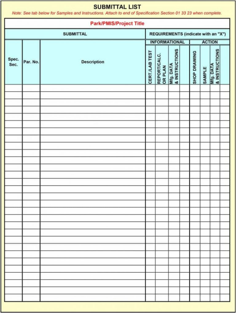 Submittal Tracking Spreadsheet with regard to Plumbing Estimate ...