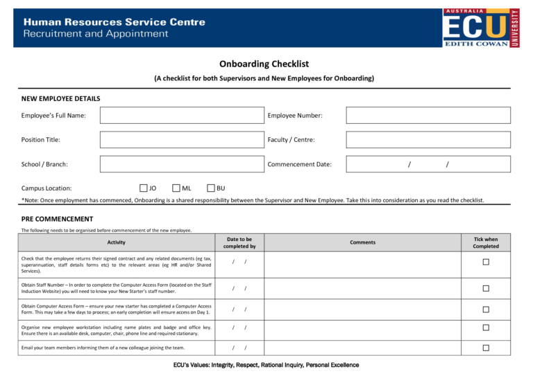 Superannuation Spreadsheet Template in Onboarding Checklist Template ...