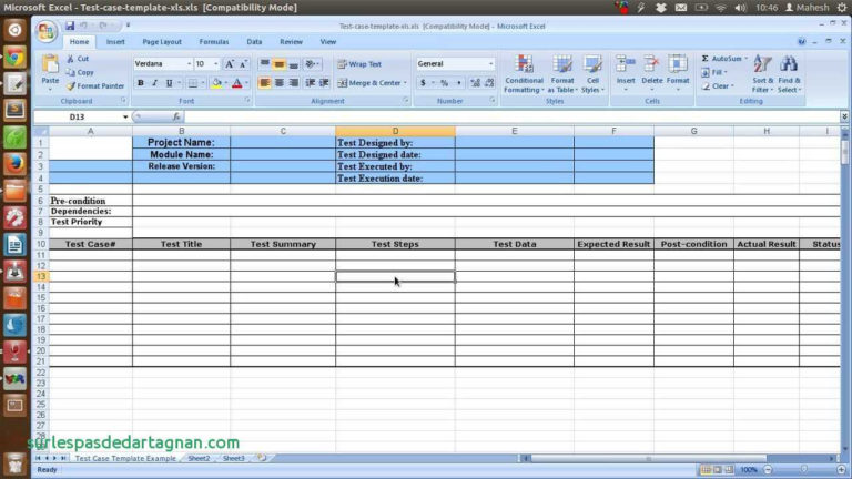 Test Excel Spreadsheet with Sample Test Case Template Inspirational Of ...