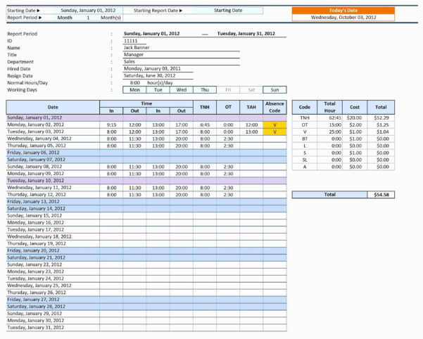 Time Recording Spreadsheet in Excel Templates For Time Tracking ...