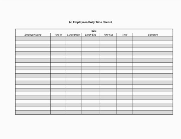 Time Recording Spreadsheet Within Employment And Daily Time Record Term 