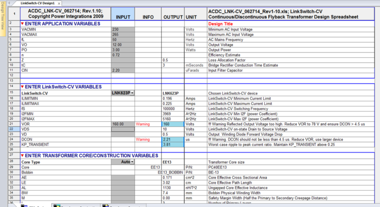Transformer Design Spreadsheet Throughout Lnk623Dg Ic Burst Issue Require Technical Support To ...
