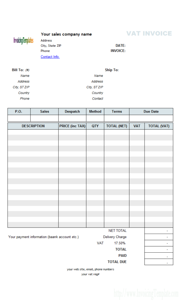 Vat Spreadsheet Template inside Vat Sales Invoice Template Price ...