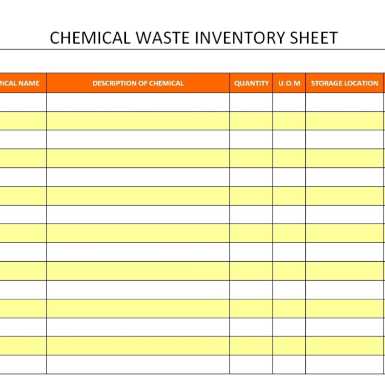 Waste Inventory Spreadsheet for Chemical Inventory Template Excel ...
