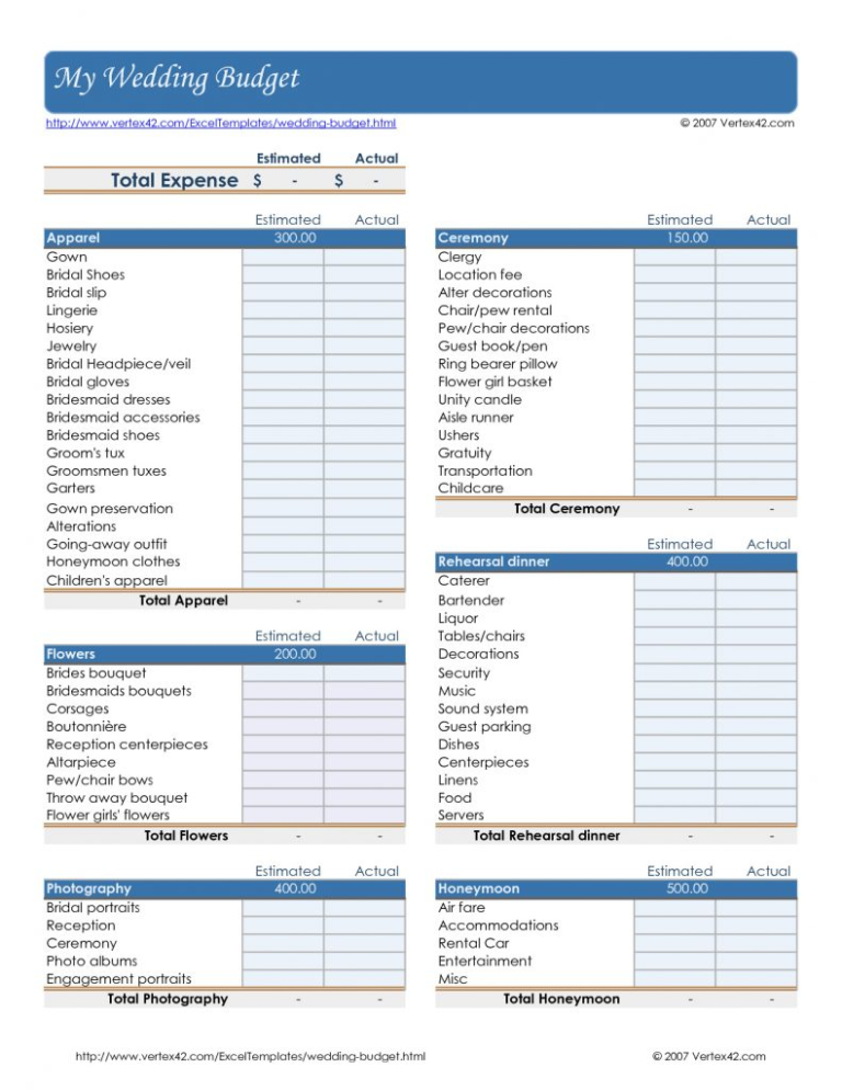 Wedding Cost Breakdown Spreadsheet for Wedding Cost Spreadsheet Planner ...