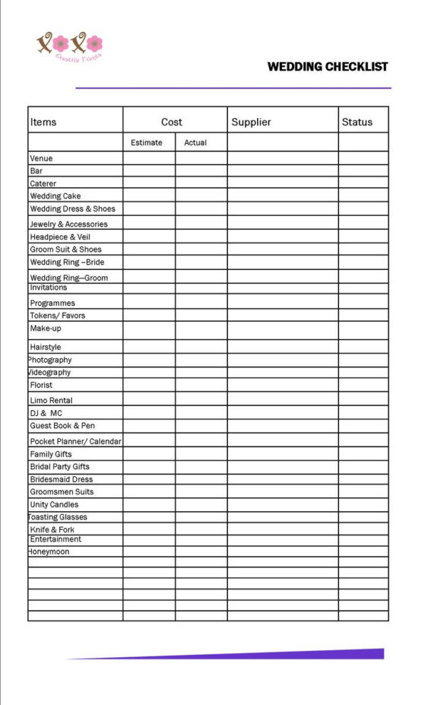 Wedding Budget Template Printable