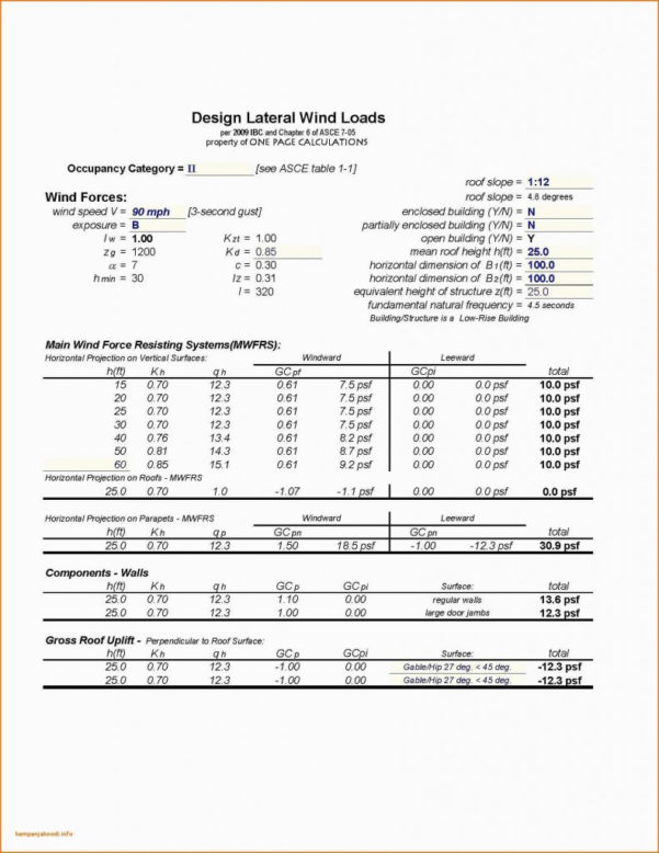 Wind Load Calculation Spreadsheet Inside Heating Load Calculation