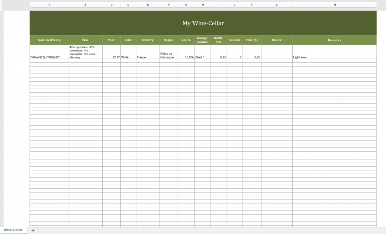 Winery Record Keeping Spreadsheet for Winecellarinventory Excel ...