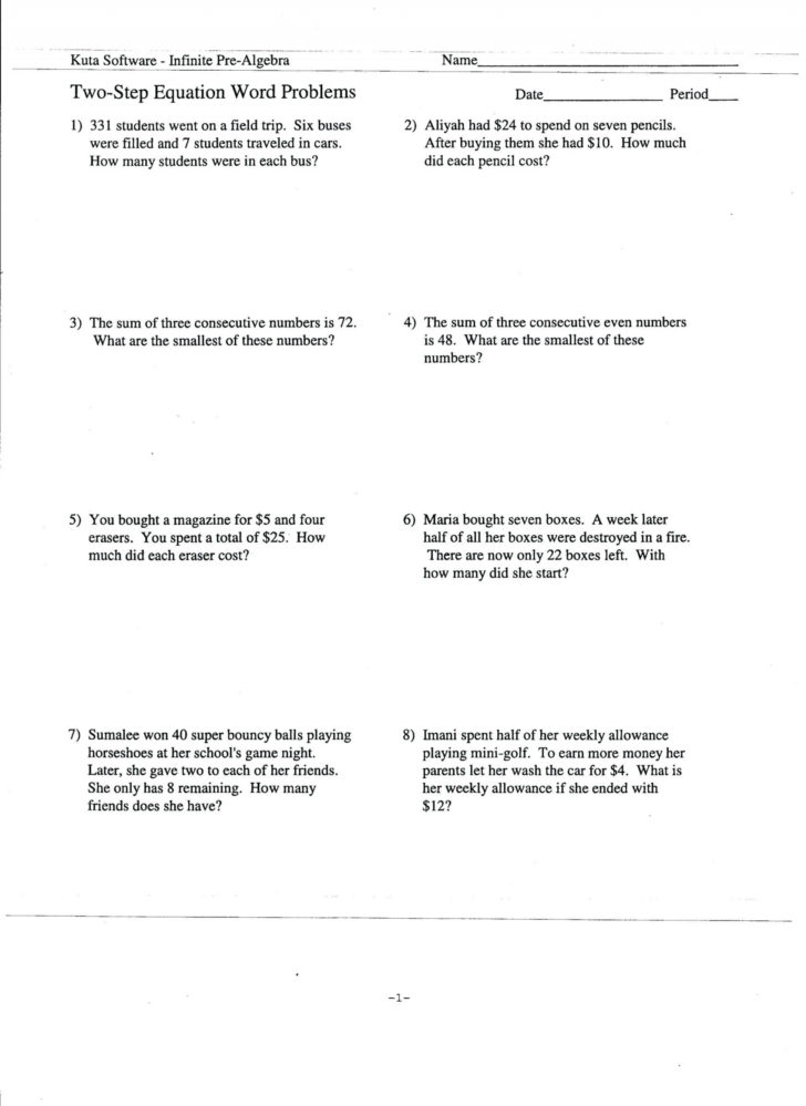Multi Step Equation Word Problems Worksheet — db-excel.com