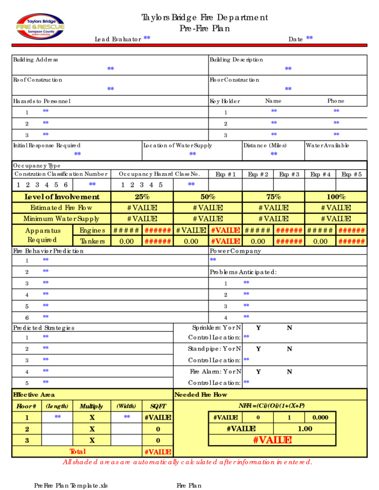 Fire Department Pre Plan Worksheet — db-excel.com