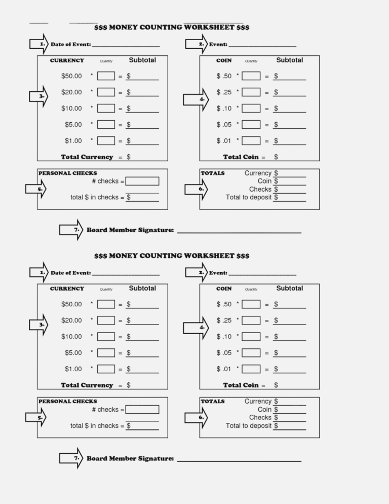 Cash Counting Worksheet — db-excel.com Cash Counting Worksheet — db-excel.com