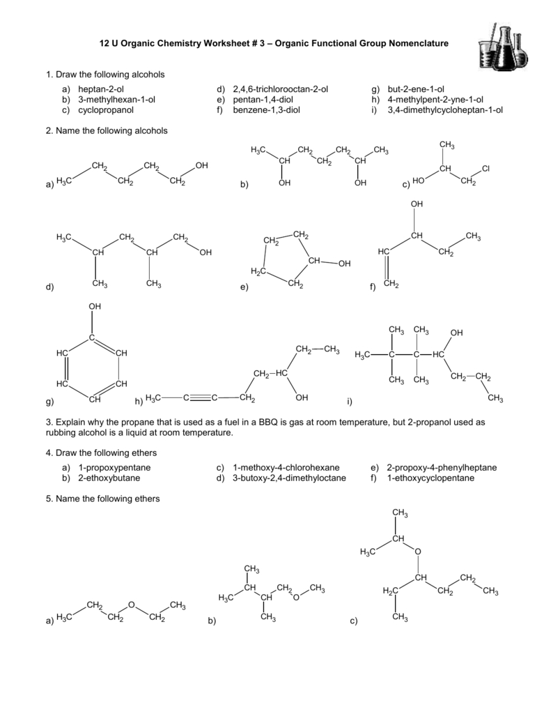 12 U Organic Chemistry Worksheet 3 Organic Functional Group Db