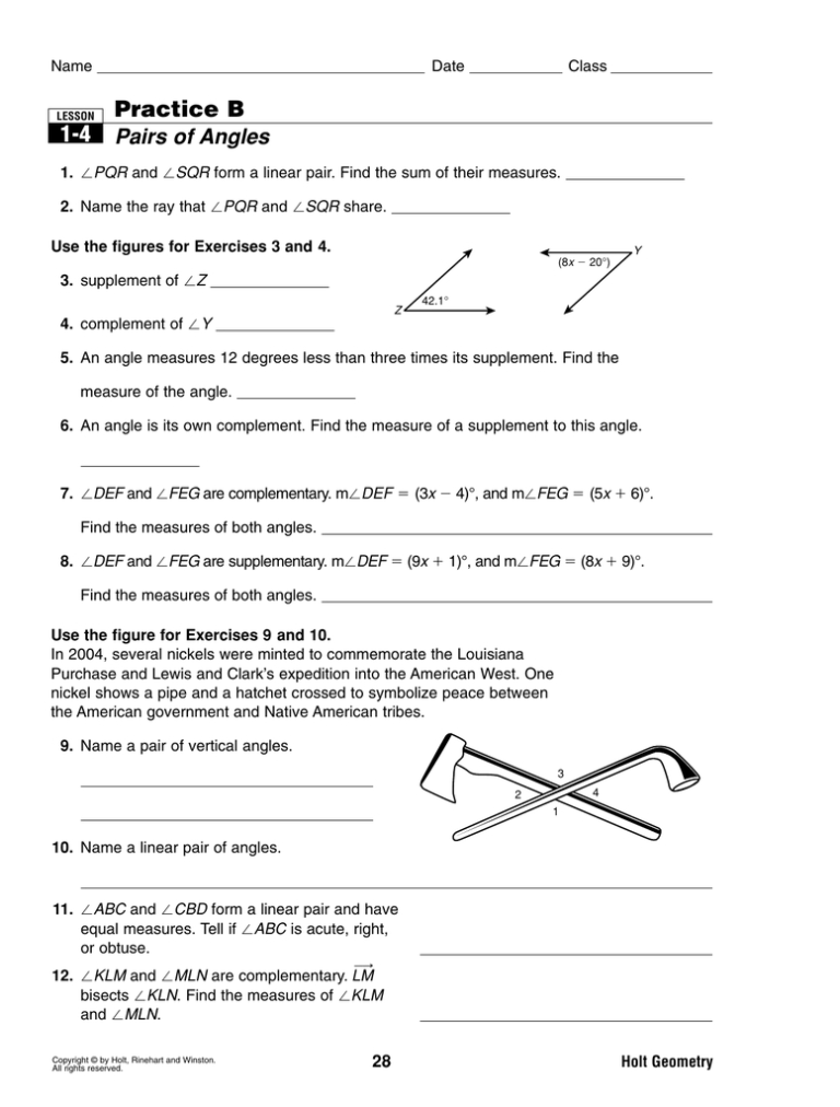 Pairs Of Angles Worksheet Answers — db-excel.com