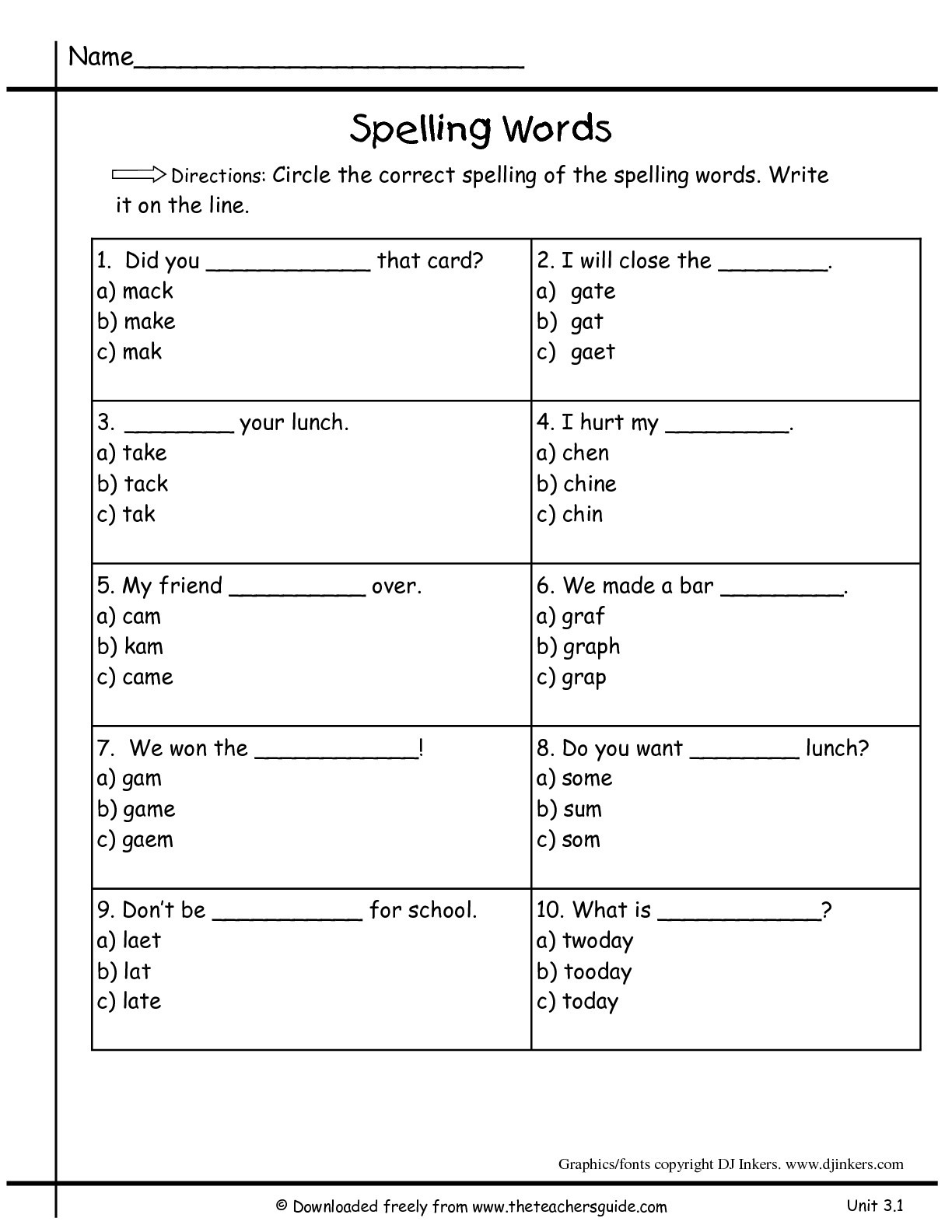 1St Grade Spelling Worksheets Free Printables