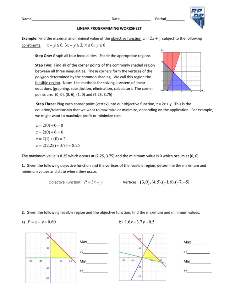 Linear Programming Worksheet — db-excel.com