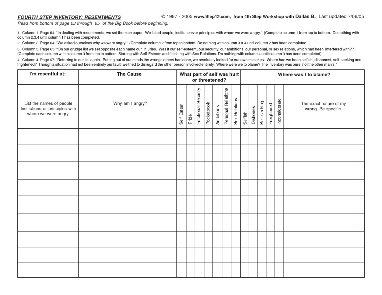 Hazelden 4Th Step Worksheet — db-excel.com