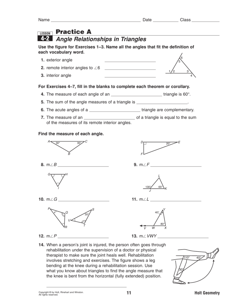 42 Practice A Angle Relationships In Triangles — db-excel.com