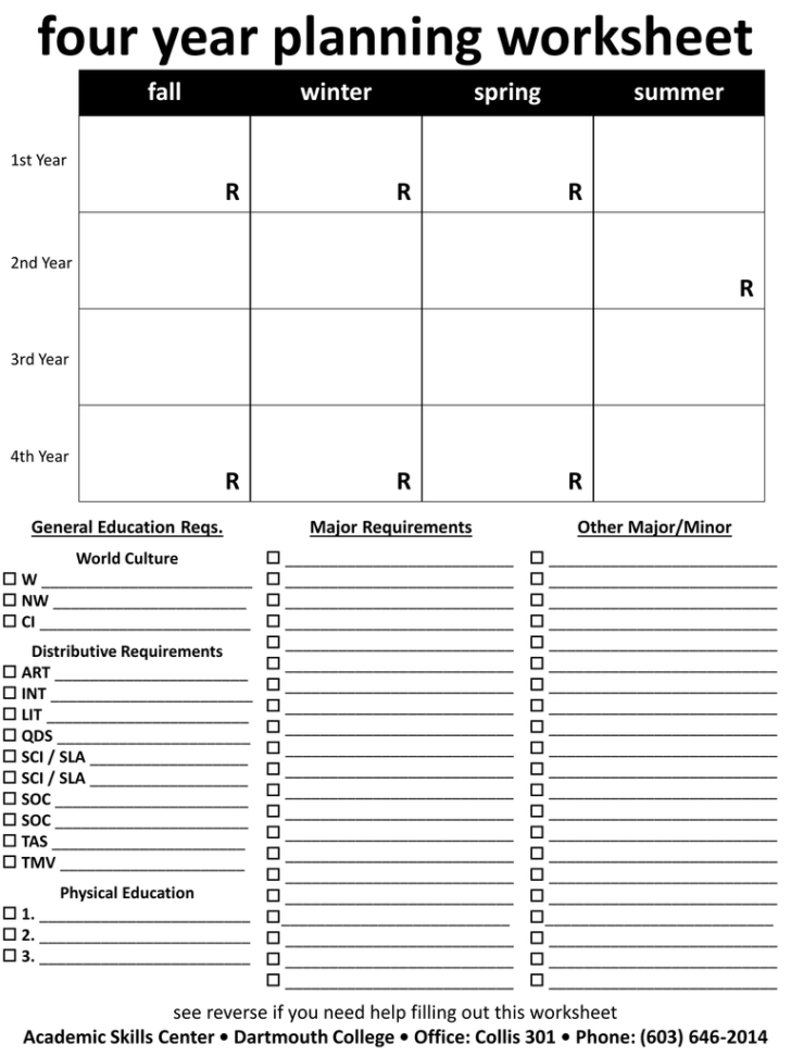 4Year Planner Dartmouth College — db-excel.com