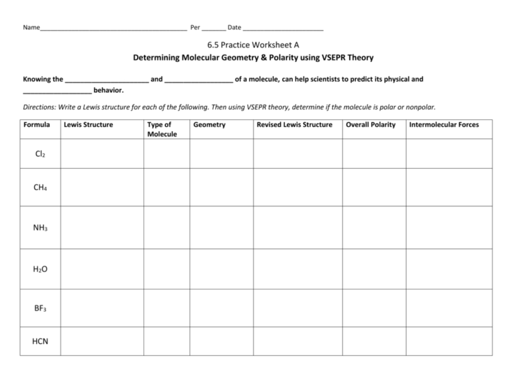 65 Practice Worksheet A Molecular Geometry Polarity — db-excel.com