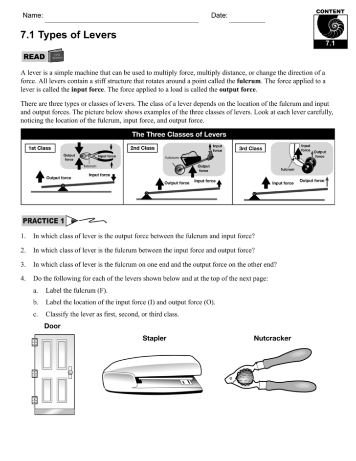 Types Of Levers Worksheet Answers — db-excel.com