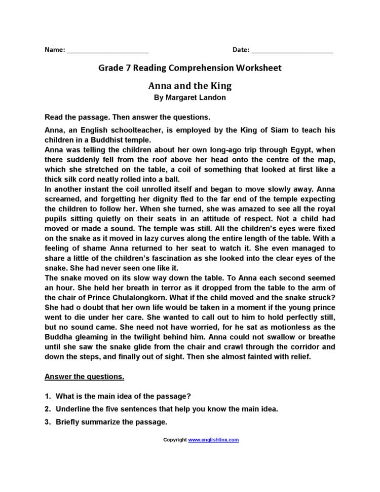 Reading Comprehension Worksheets For 7th Graders Reading Comprehension Worksheets For 7th Graders