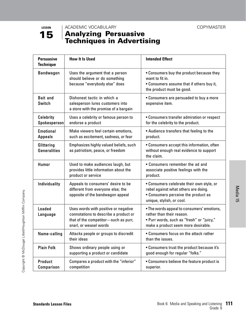 Persuasive Techniques Worksheets Db excel Persuasive Techniques Worksheets Db excel