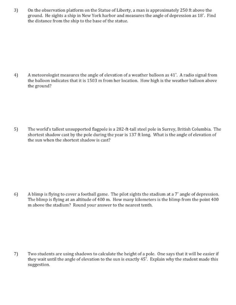 Angle Of Elevation And Depression Worksheet Pdf — db-excel.com
