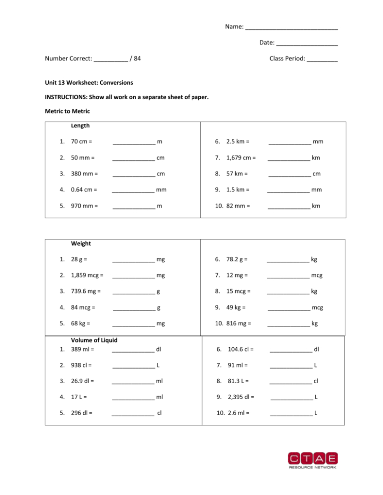 Metric Conversion Worksheet Answer Key — db-excel.com