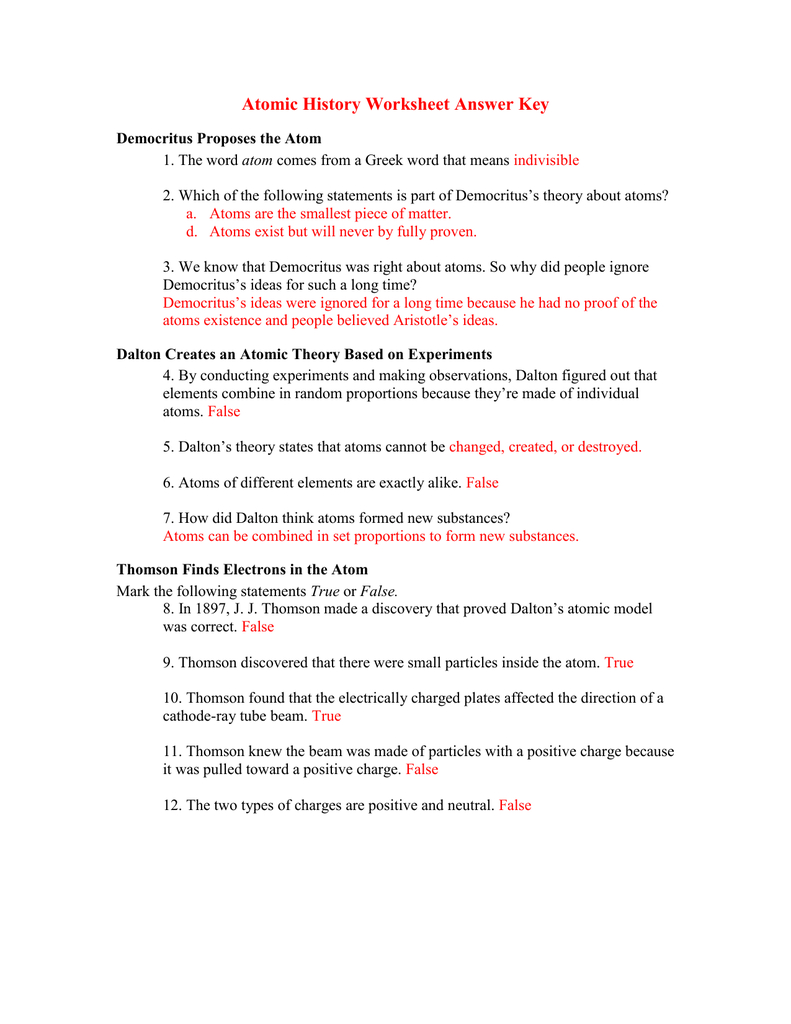  Atomic Theory Worksheet Answer Key Free Download Goodimg co