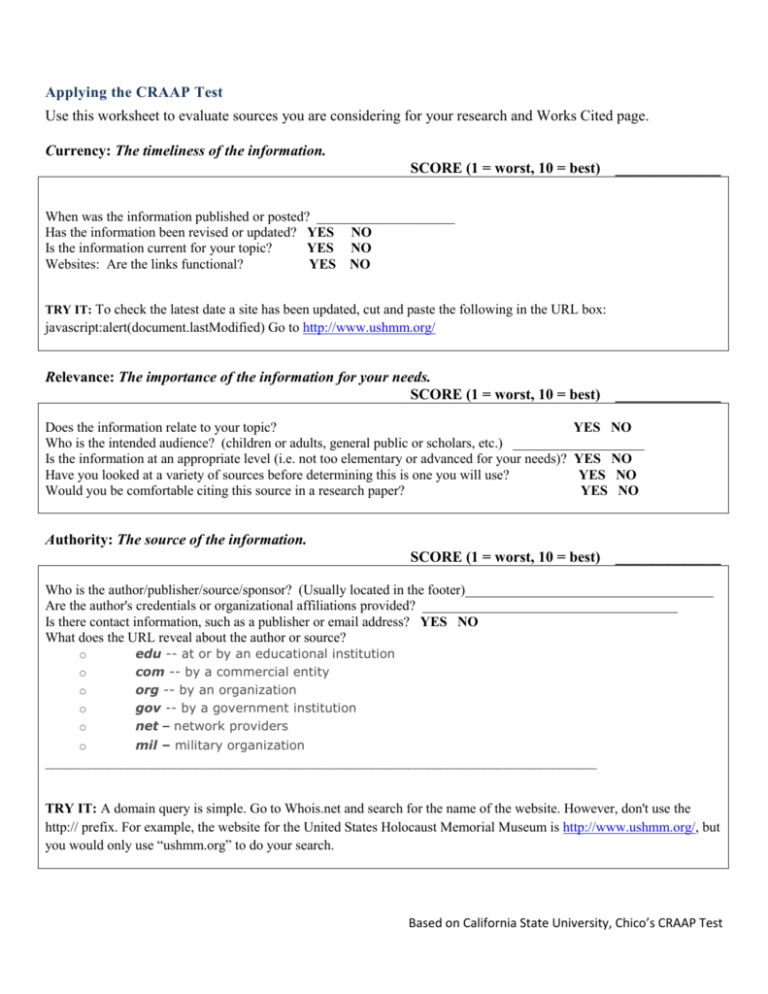 Applying The Craap Test — db-excel.com