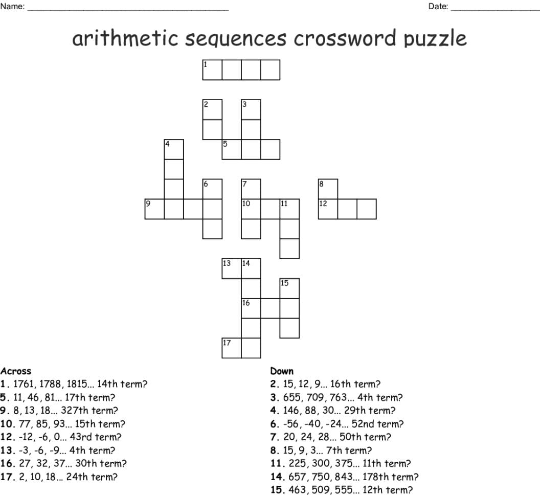 Arithmetic Sequences Crossword Puzzle Word — db-excel.com