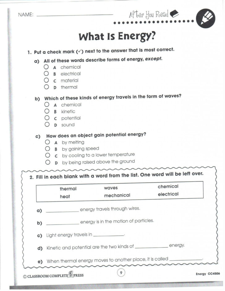 Thermal Energy Worksheet Middle School — db-excel.com